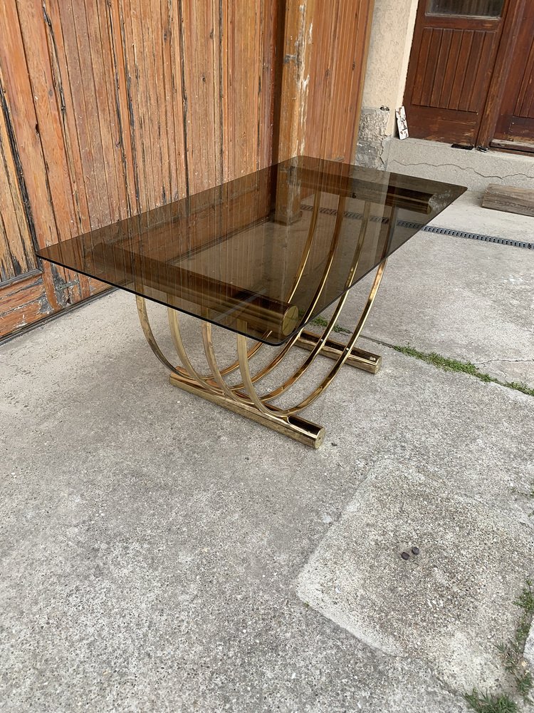 Brass and Glass Dining Table, Italy, 1970s for sale at Pamono