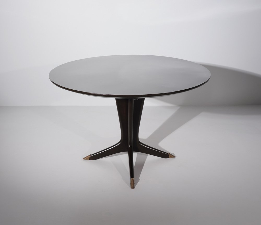 Italian Round Dining Table with Brass Feet, 1950s for sale at Pamono