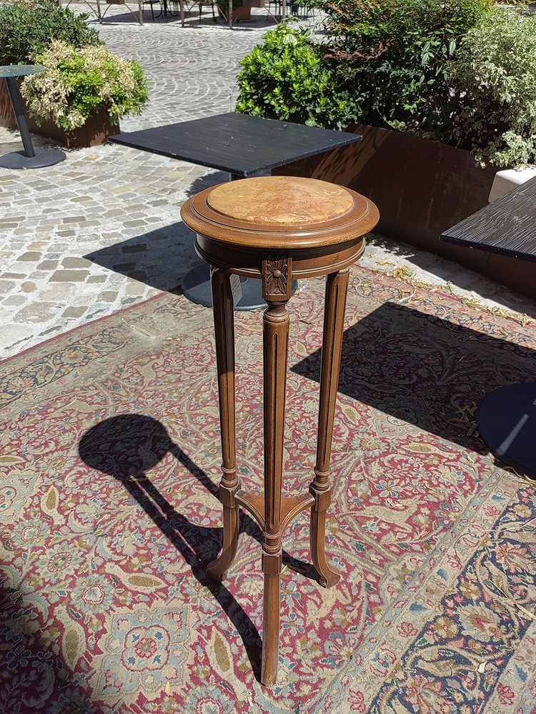 Beech Column with Round Red Marble Top, 1940s for sale at Pamono