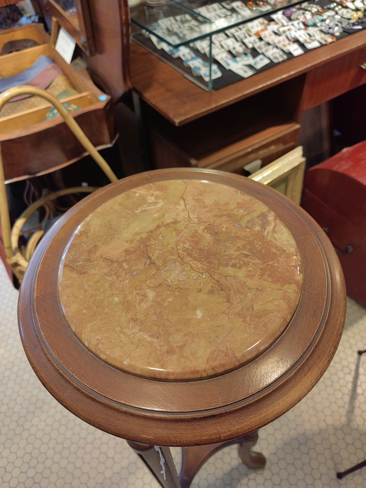 Beech Column with Round Red Marble Top, 1940s for sale at Pamono