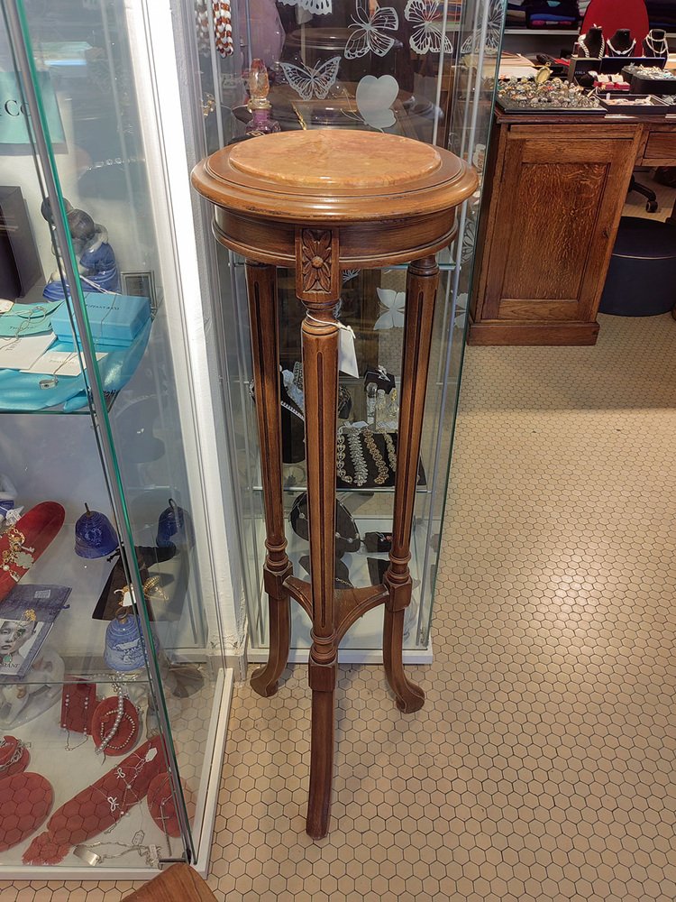 Beech Column with Round Red Marble Top, 1940s for sale at Pamono