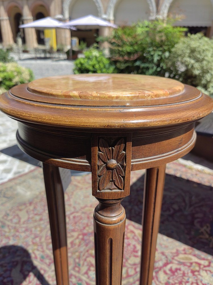 Beech Column with Round Red Marble Top, 1940s for sale at Pamono