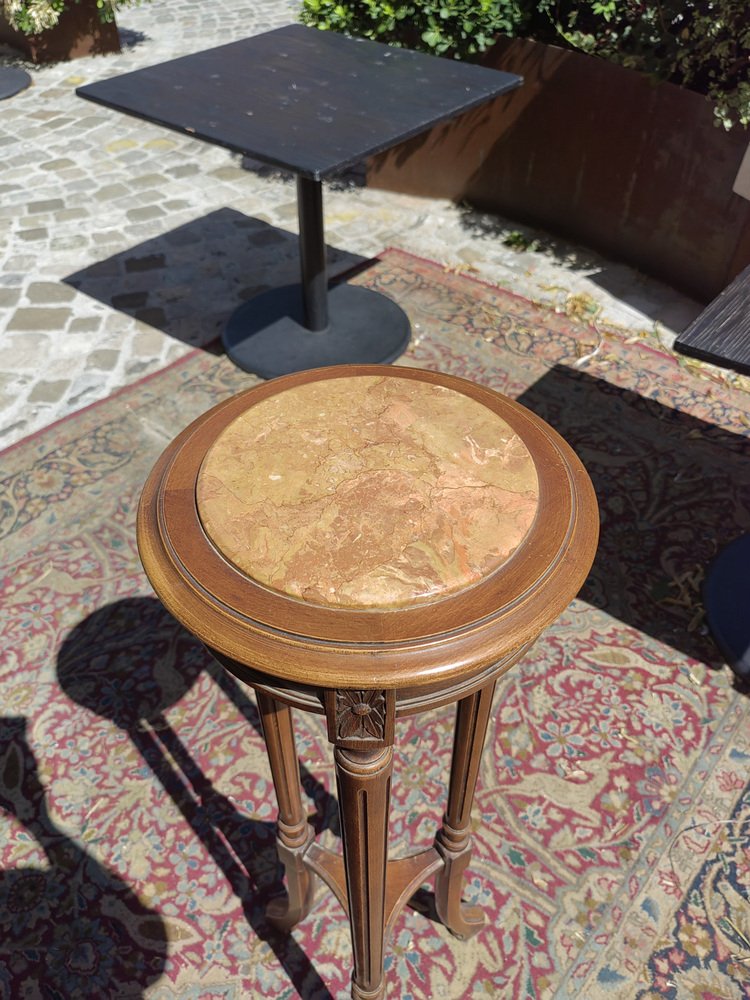 Beech Column with Round Red Marble Top, 1940s for sale at Pamono