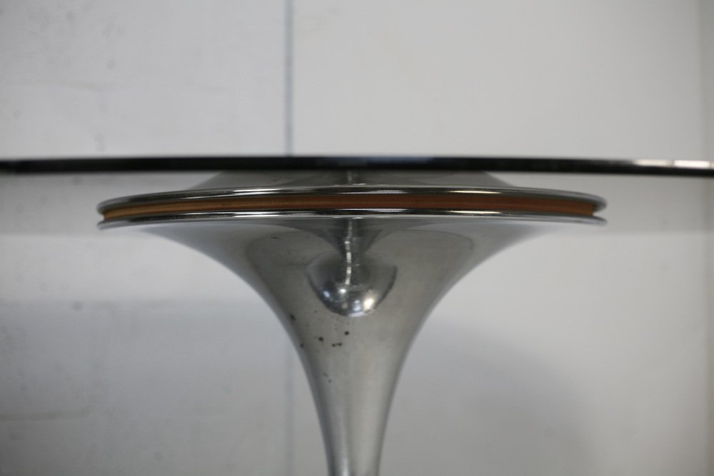 Tulip Foot Table in Steel and Elliptical Slab Smoked Glass, 1970s for ...