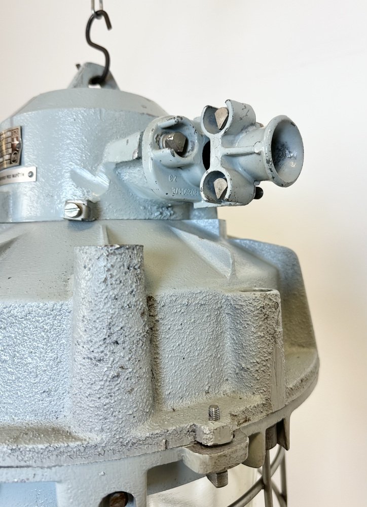 Large Industrial Grey Bunker Light with Iron Cage from Elektrosvit ...