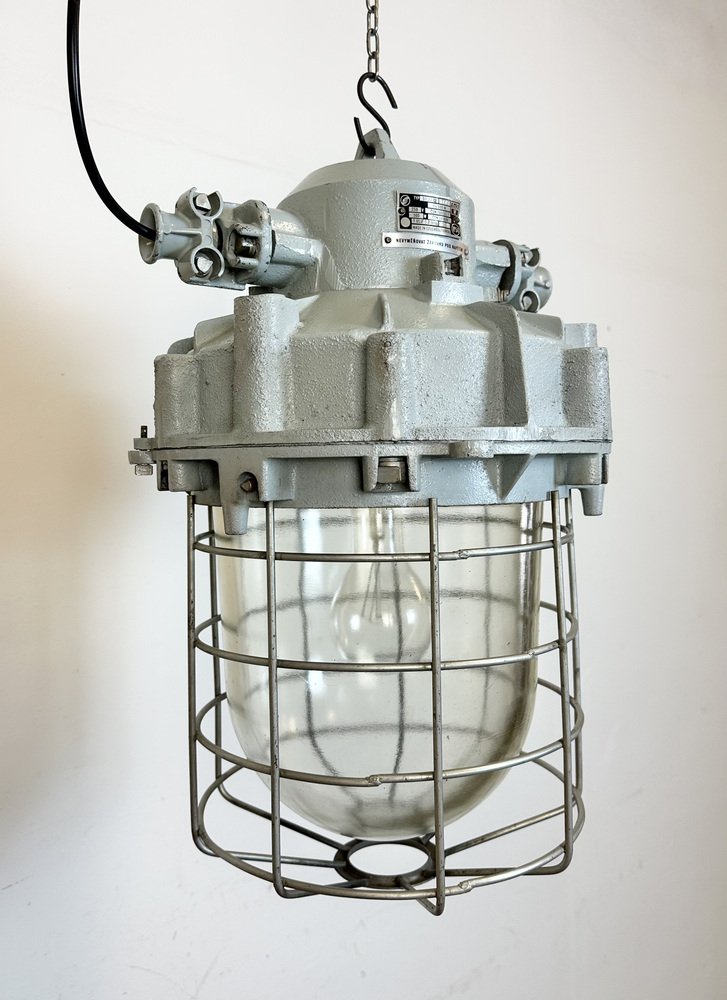 Large Industrial Grey Bunker Light with Iron Cage from Elektrosvit ...