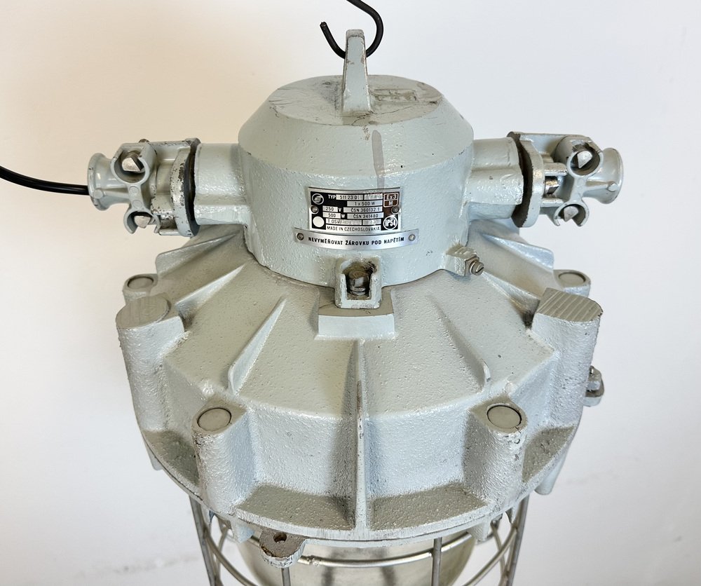 Large Industrial Grey Bunker Light with Iron Cage from Elektrosvit ...