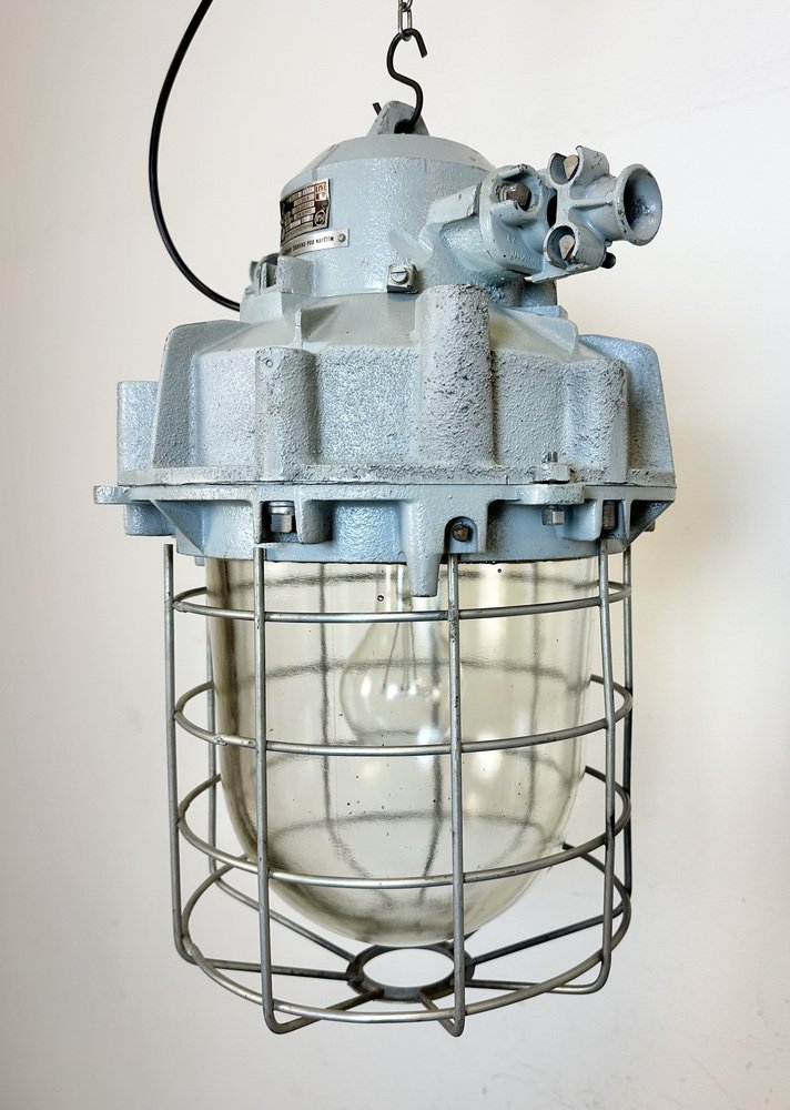 Large Industrial Grey Bunker Light with Iron Cage from Elektrosvit ...