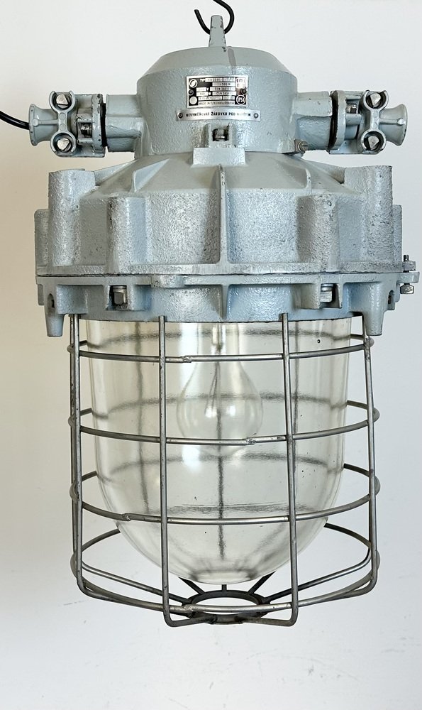 Large Industrial Grey Bunker Light with Iron Cage from Elektrosvit ...