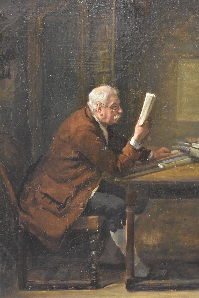 Portrait of Man Reading, 19th Century, Oil on Canvas, Framed for sale ...