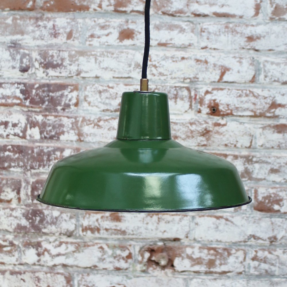 Vintage French Industrial Green Enamel Pendant Light for sale at Pamono