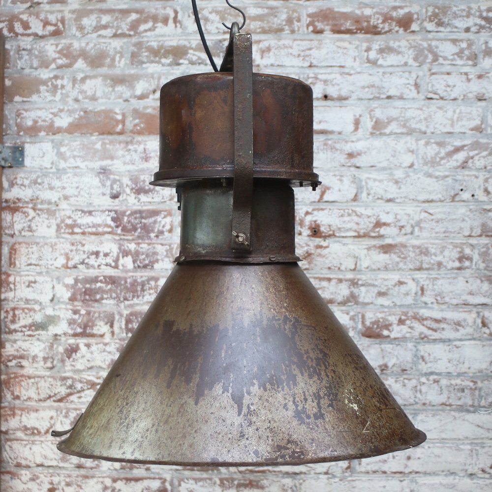 Mid-Century Industrial Rust Brown Metal Pendant Lamp for sale at Pamono