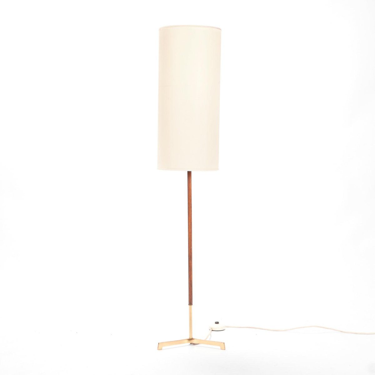 Brass Floor Lamp with Teak Base, Denmark, 1960s for sale at Pamono