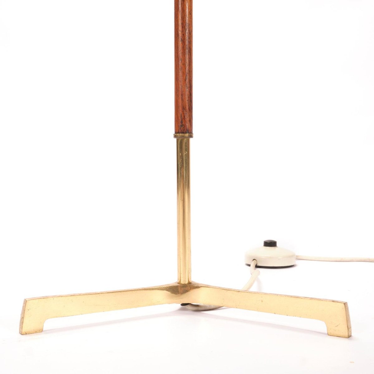 Brass Floor Lamp with Teak Base, Denmark, 1960s for sale at Pamono