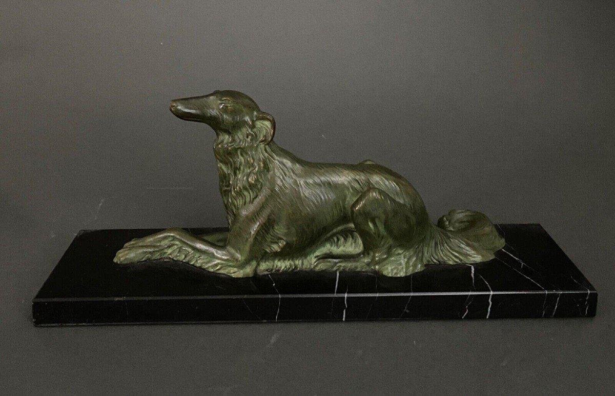 Art Deco Greyhound Statue in Bronze on Black Marble Carrier for sale at ...