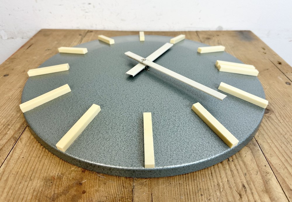 Industrial Grey Office Wall Clock from Pragotron, 1970s for sale at Pamono