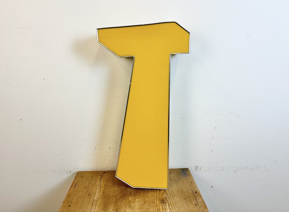 Large Vintage Yellow Illuminated Letter T, 1980s for sale at Pamono