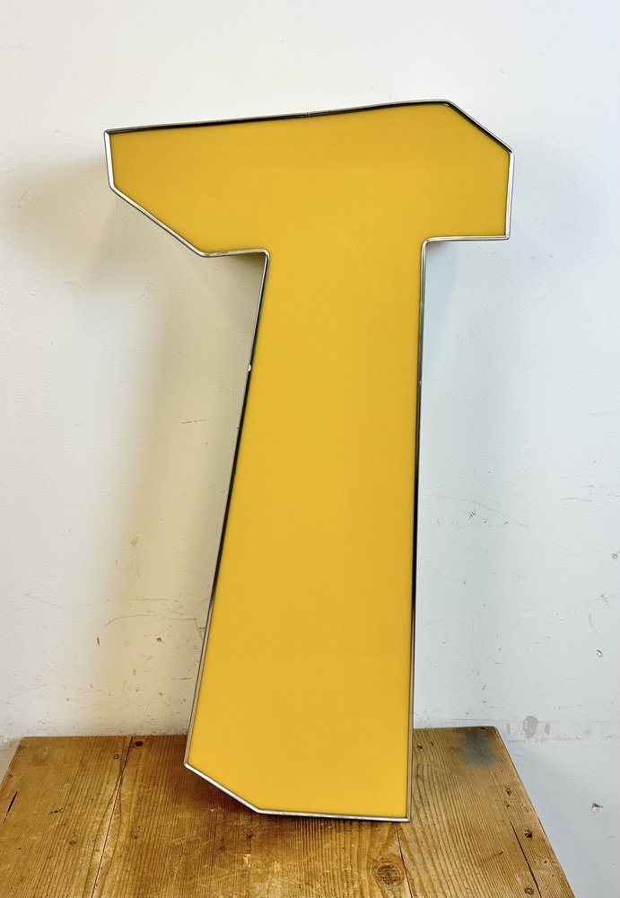 Large Vintage Yellow Illuminated Letter T, 1980s for sale at Pamono