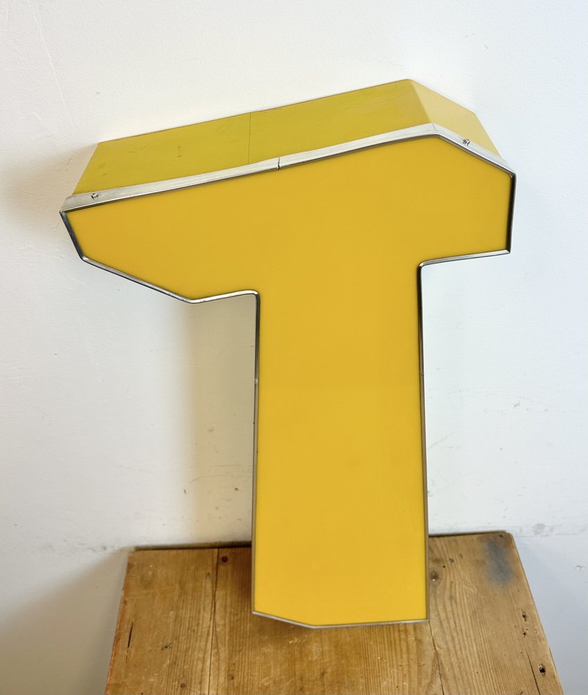 Large Vintage Yellow Illuminated Letter T, 1980s for sale at Pamono