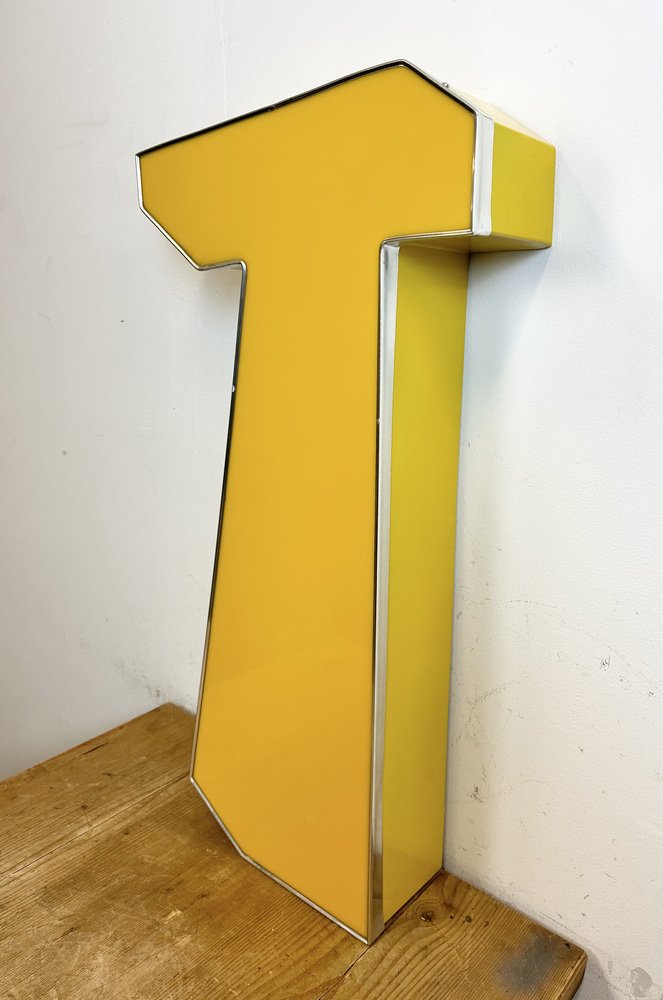 Large Vintage Yellow Illuminated Letter T, 1980s for sale at Pamono