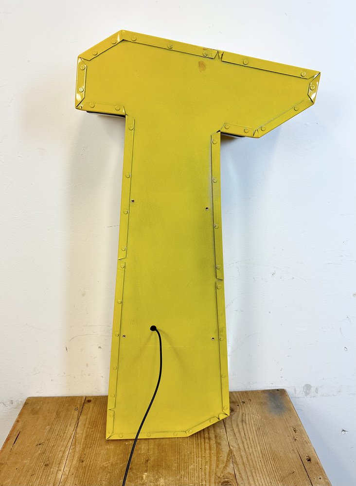 Large Vintage Yellow Illuminated Letter T, 1980s for sale at Pamono