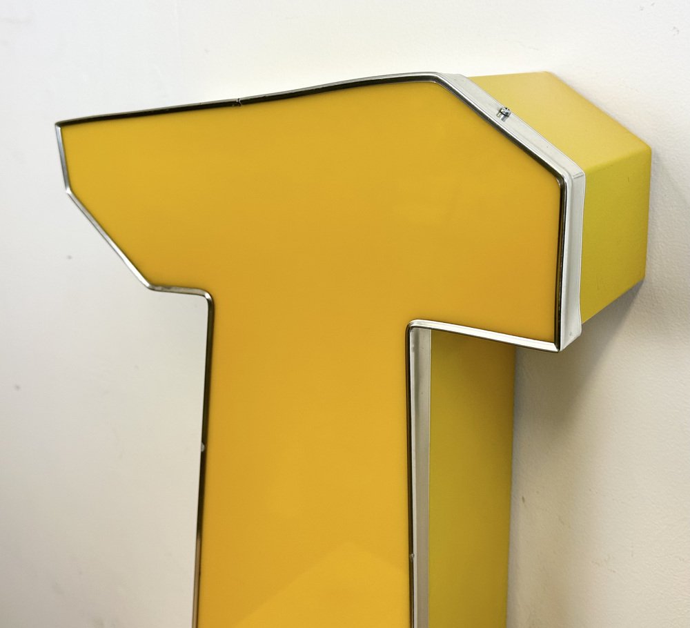 Large Vintage Yellow Illuminated Letter T, 1980s for sale at Pamono