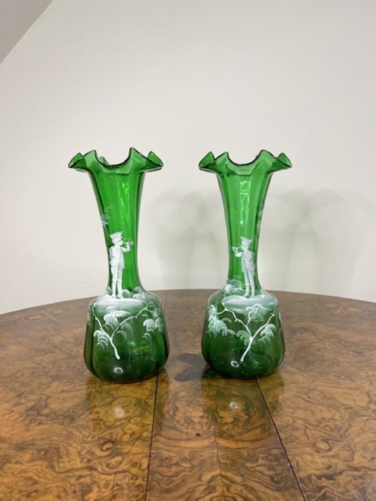 Victorian Mary Gregory Vases, 1860s, Set of 2 for sale at Pamono