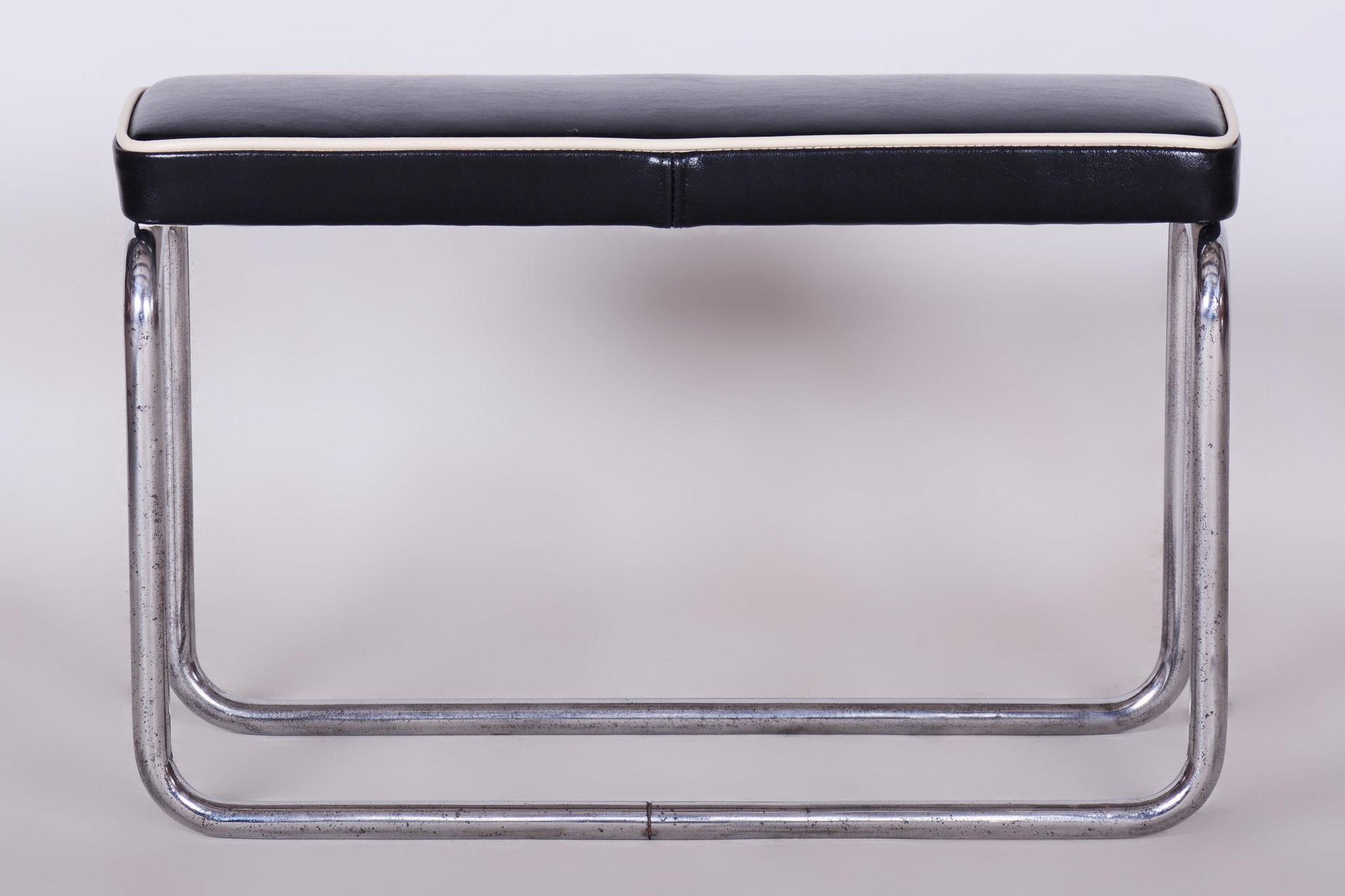 Czech Bauhaus Stool in Italian Leather & Chrome, 1930s for sale at Pamono