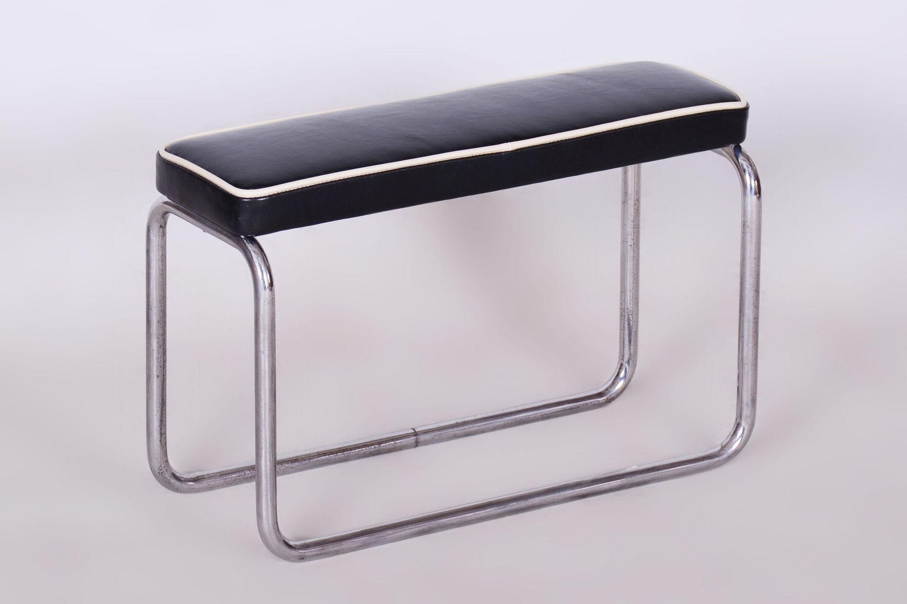 Czech Bauhaus Stool in Italian Leather & Chrome, 1930s for sale at Pamono
