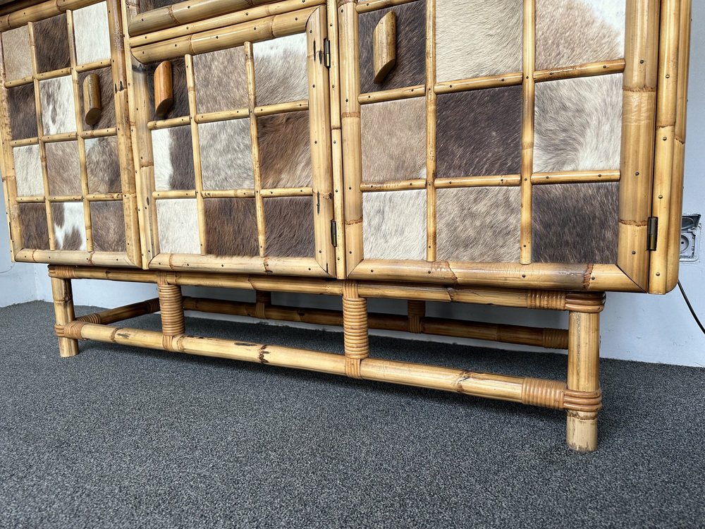 Italian Bamboo Wood and Cow Leather Buffet Dry Bar, 1970s for sale at ...