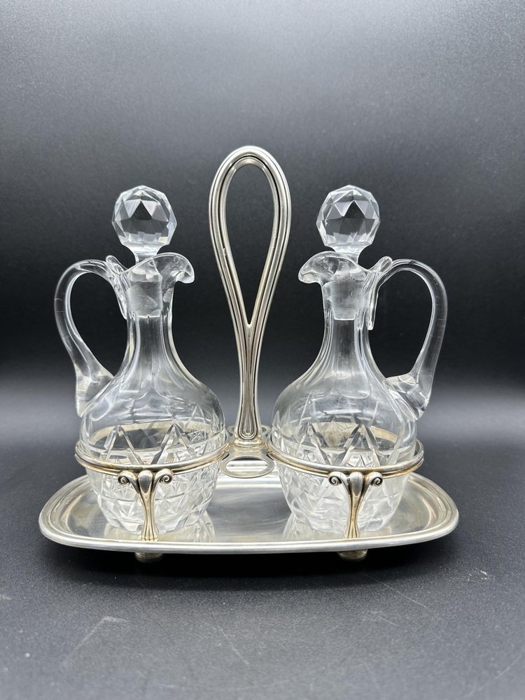 19th-century English Silver Cruet with crystal Cruets for sale at Pamono