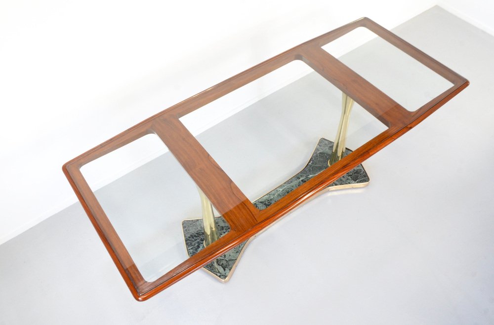 Italienischer Esstisch aus Teak, Messing & Marmor, 1960er bei Pamono kaufen