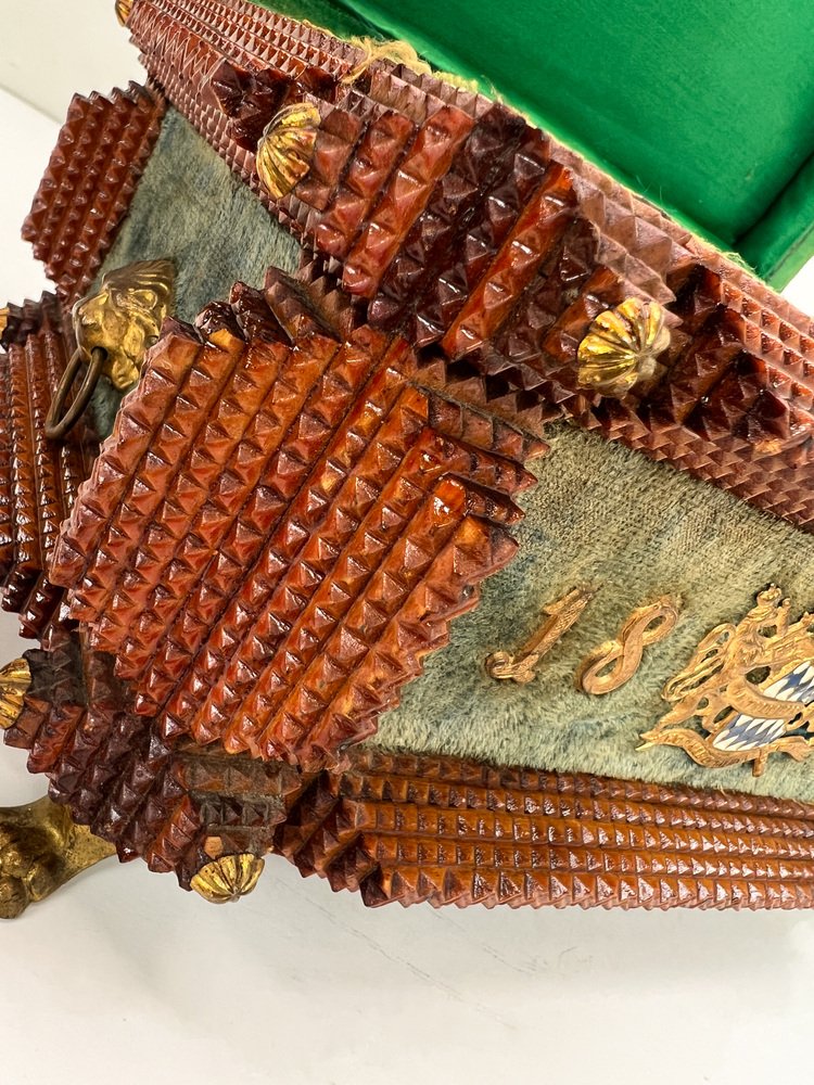 Antique Tramp Art Carved Wood Jewelry Box, Germany, 1895 for sale at Pamono