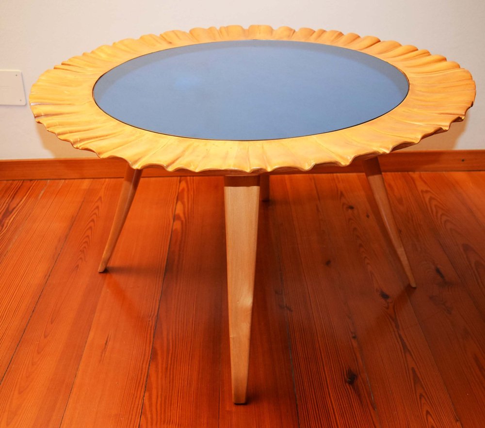 Baple Coffee Table and Blue Mirrored Glass from School of Turin, Italy ...
