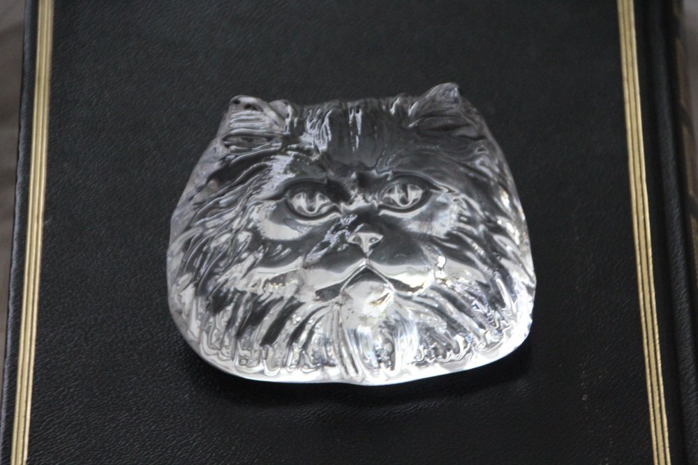 Crystal Glass Cat Head Figurine Paperweight from Daum, France, 1970s ...