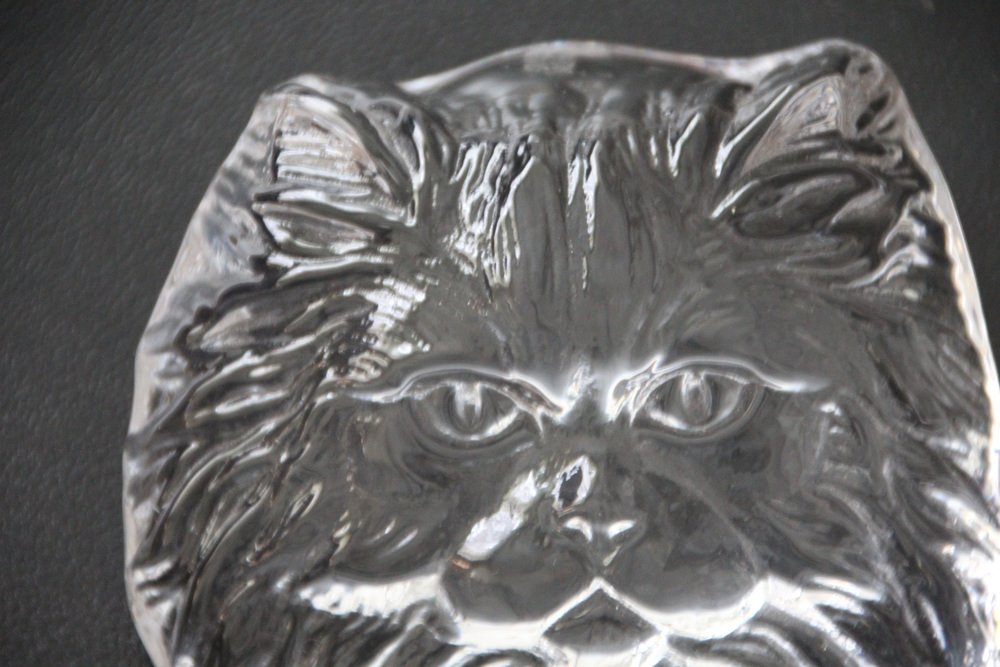 Crystal Glass Cat Head Figurine Paperweight from Daum, France, 1970s ...