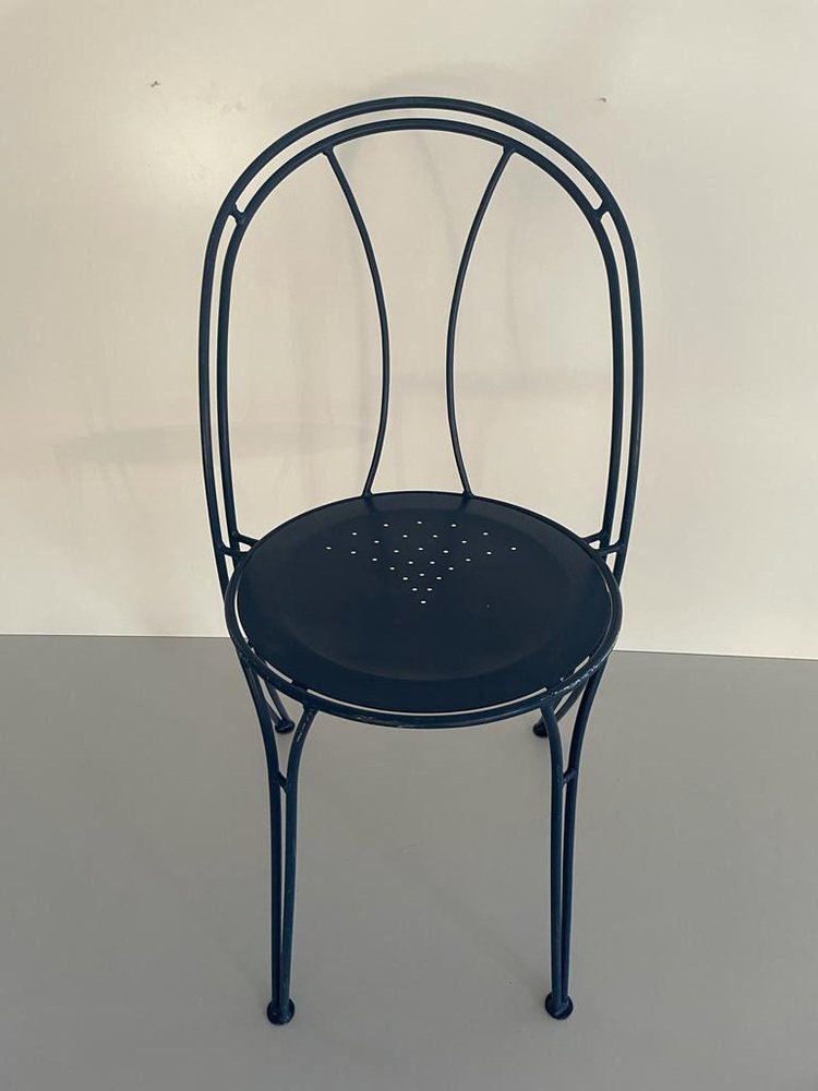 Dark Blue Metal Chair with Arch-Shaped Backside for sale at Pamono