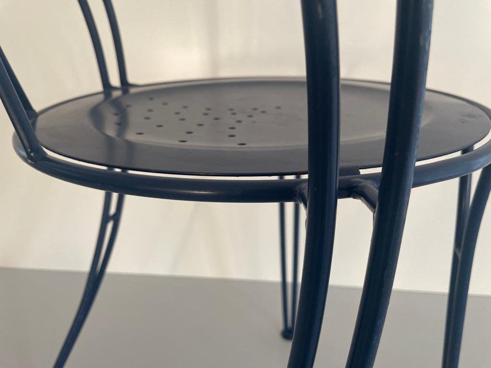 Dark Blue Metal Chair with Arch-Shaped Backside for sale at Pamono