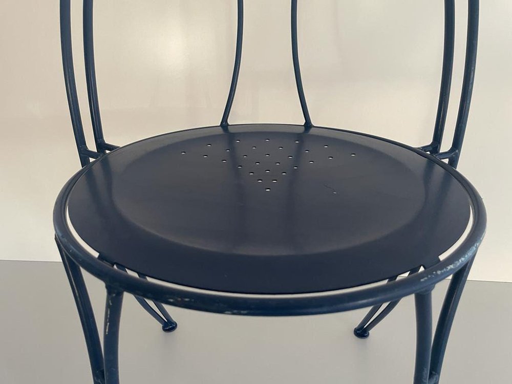 Dark Blue Metal Chair with Arch-Shaped Backside for sale at Pamono