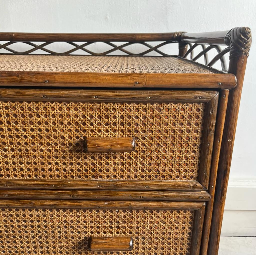 Vintage Cane and Bamboo Tallboy Chest of Drawers, 1970s for sale at Pamono