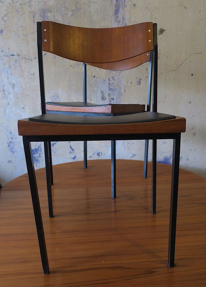Set of Teak and Iron Stacking Chairs, 1960s for sale at Pamono
