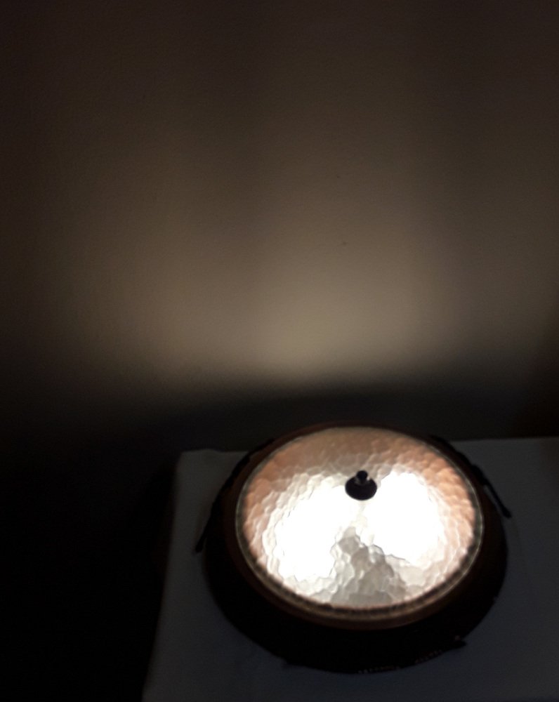 German Ceiling Lamp in Copper and Wrought Iron with Arched Glass Shade ...