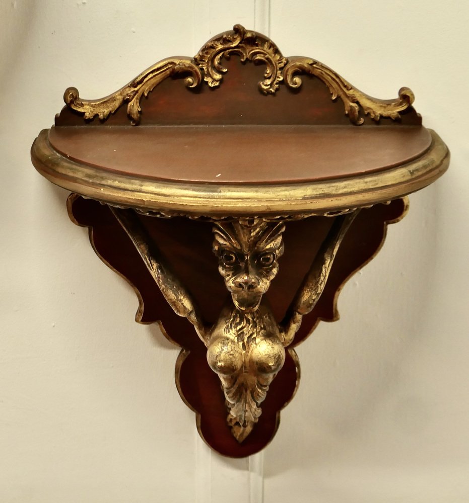 Large Italian Carved Gilt Wall Brackets, 1800s, Set of 2 for sale at Pamono