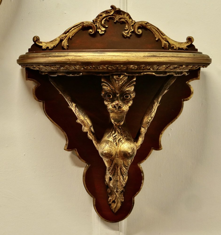 Large Italian Carved Gilt Wall Brackets, 1800s, Set of 2 for sale at Pamono