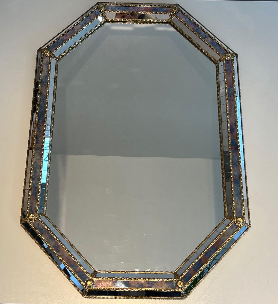Rectangular Mirror with Multi-Faceted Mirrors and Brass Garlands for ...