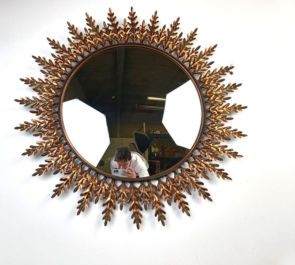 Vintage Copper Sunburst Mirror, 1970s for sale at Pamono