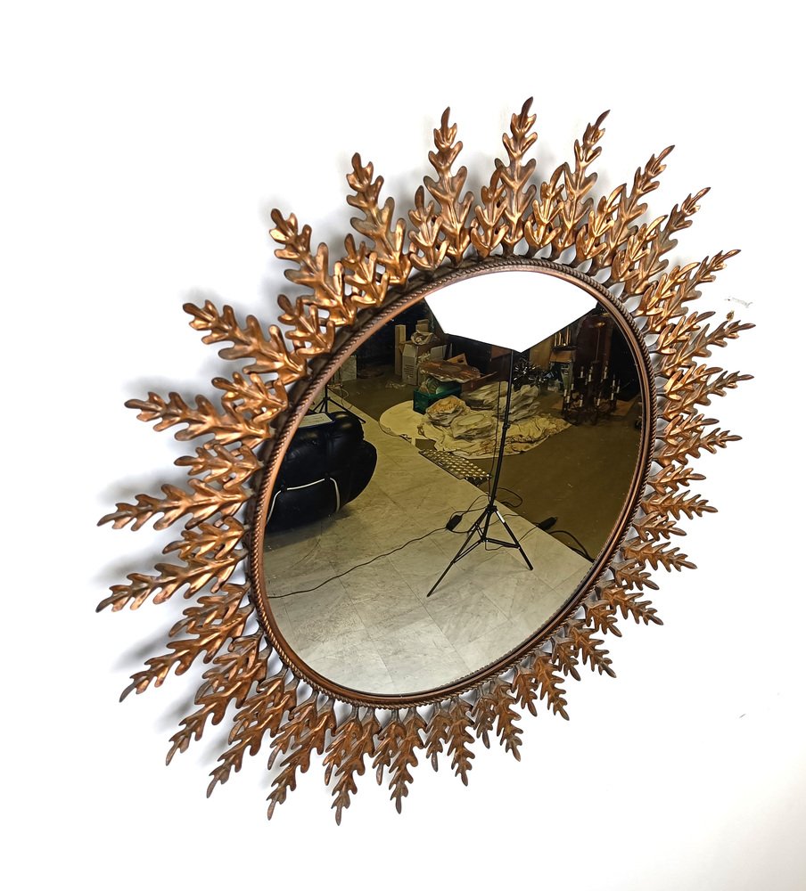Vintage Copper Sunburst Mirror, 1970s for sale at Pamono