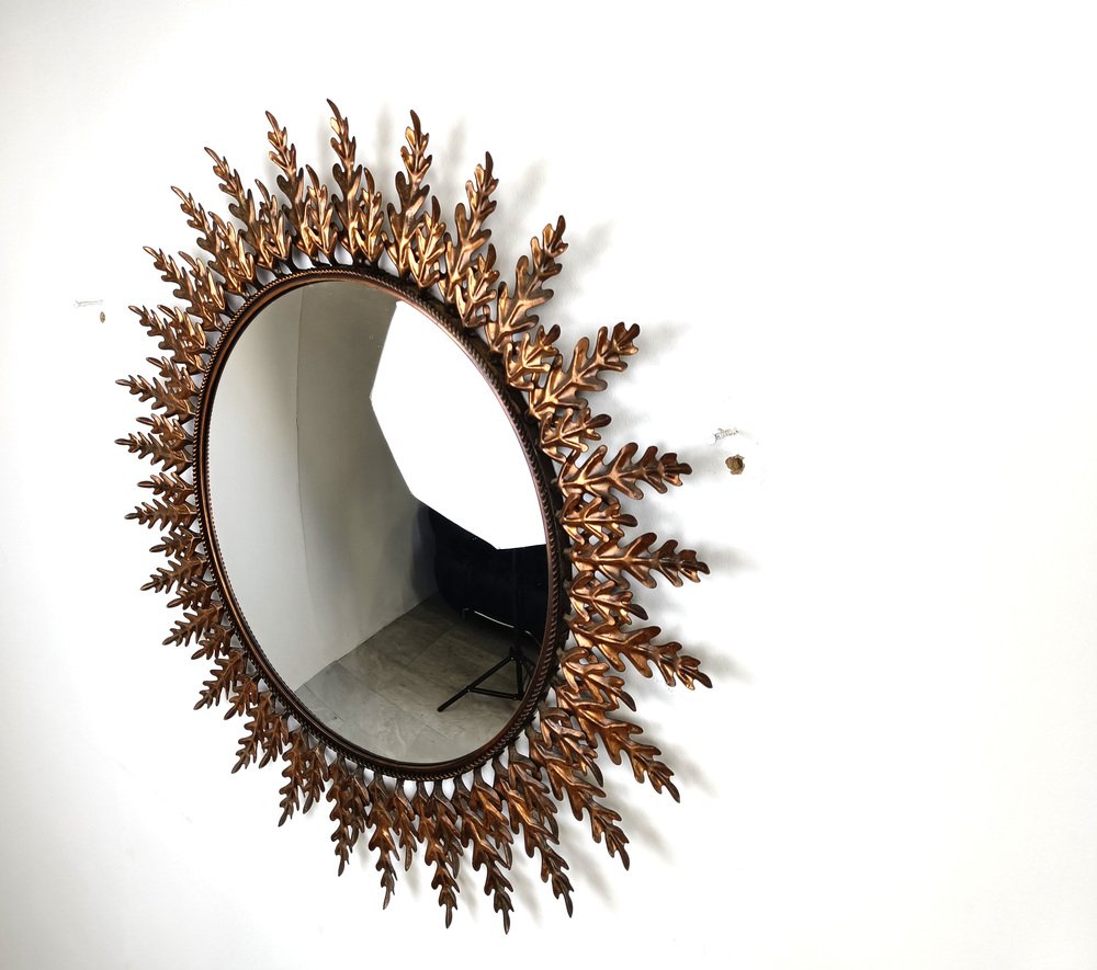 Vintage Copper Sunburst Mirror, 1970s for sale at Pamono