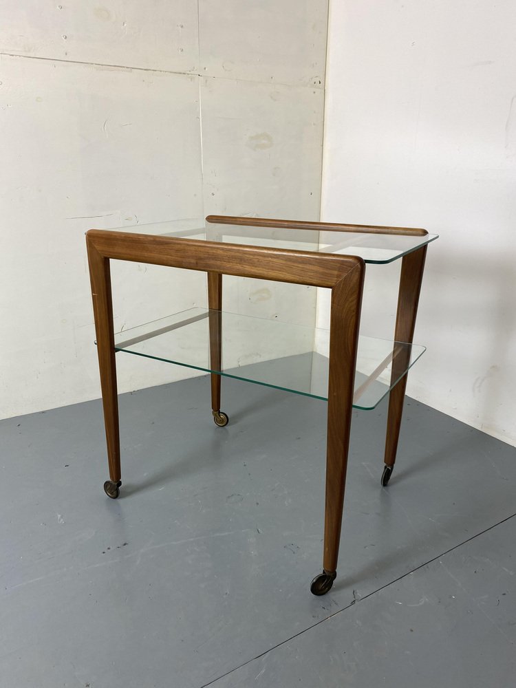Mid-Century Teak and Glass Trolley Side Table, 1950s for sale at Pamono