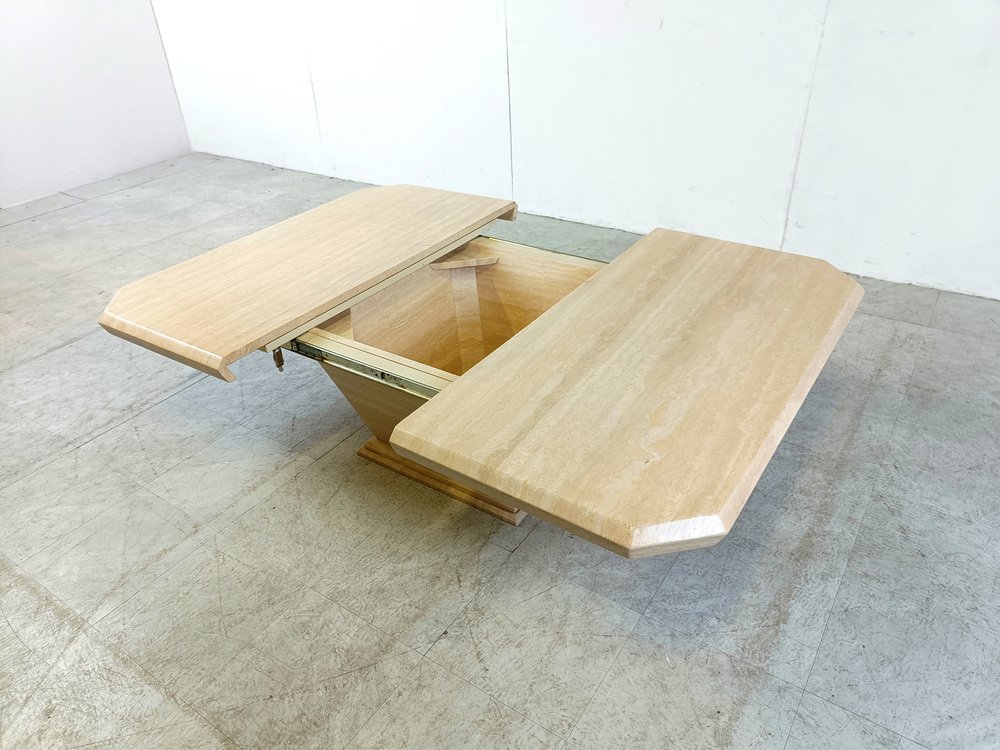 Vintage Travertine Hidden Bar Coffee Table, 1970s for sale at Pamono